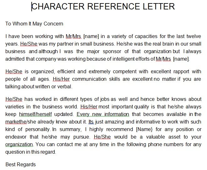 22 Free Character Reference Letters For A Friend Examples Best 