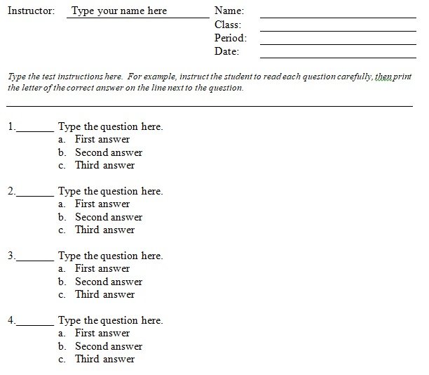 Create Multiple Choice Test Free Printable