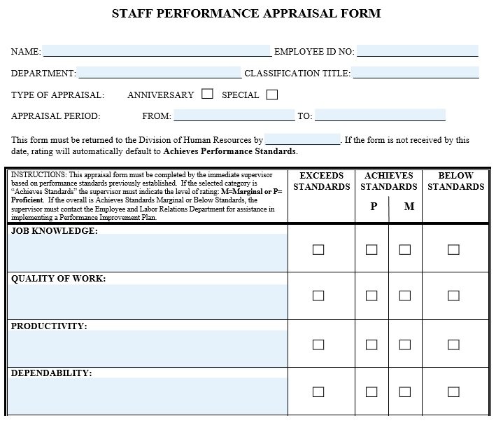 Employee Performance Evaluation Template Fresh 9 Staff Evaluation Form 