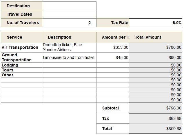 Travel Agency Invoice Excel Templates