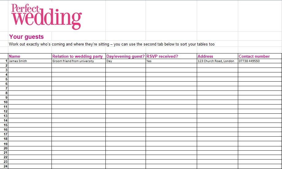 Printable Wedding Guest List Templates 17 Free Spreadsheet Download
