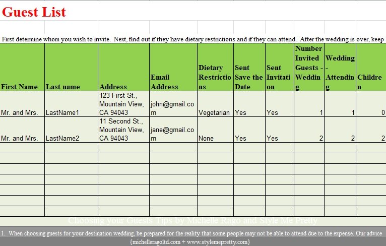 Printable Wedding Guest List Templates 17 Free Spreadsheet Download