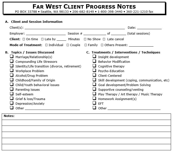 Sample Group Progress Notes Template