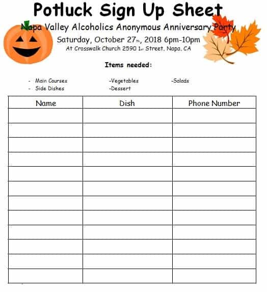 Free Printable Thanksgiving Potluck Sign Up Sheet Template Printable 