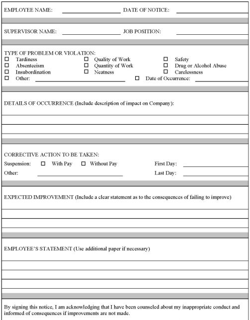 30 Free Printable Employee Write up Forms Word PDF Best Collections