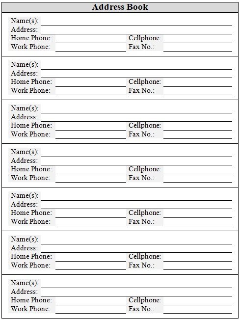 Free Printable Address Book Template Word Excel PDF Best Collections