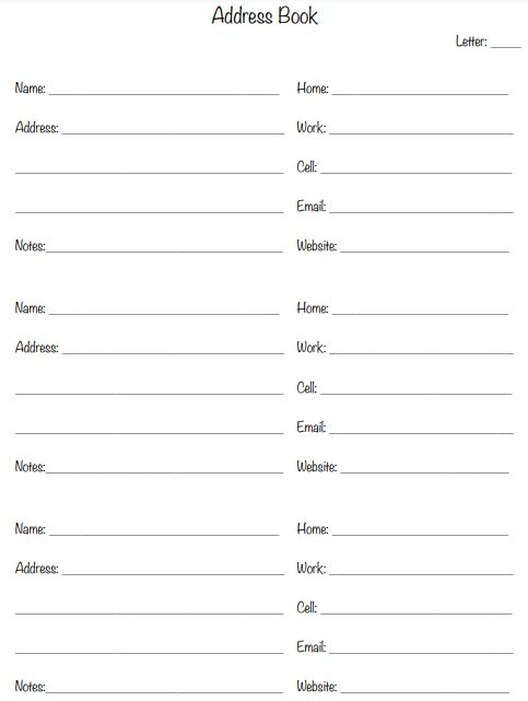 Free Printable Address Book Template Word Excel PDF Best Collections