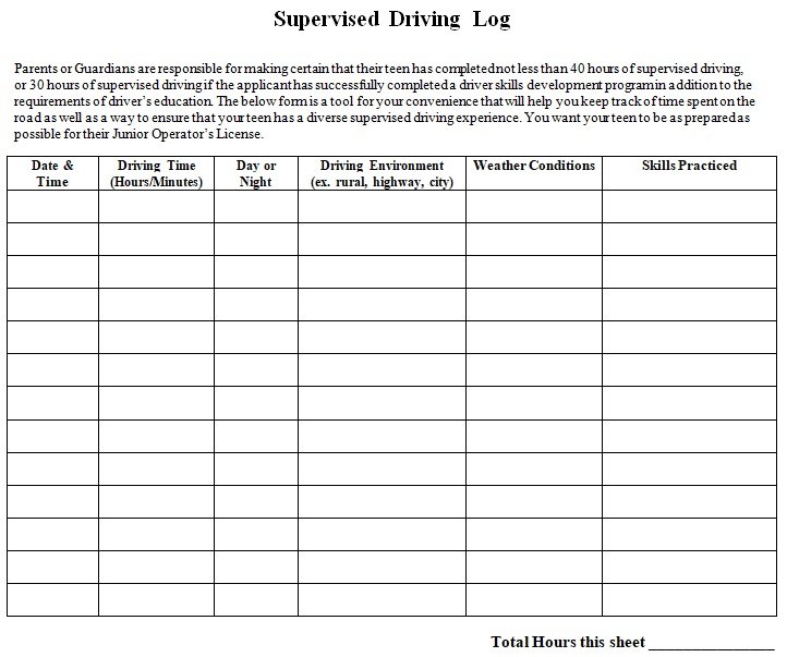 Printable Driver Log Book Template 5 Best Documents Free Download