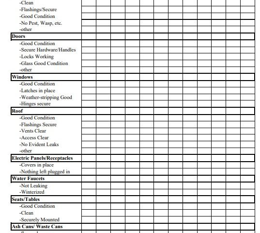 Sample Building Maintenance Checklist