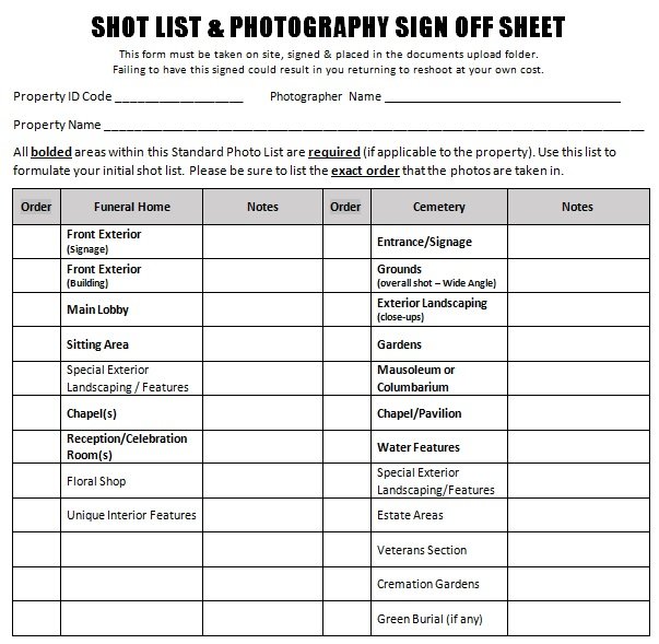 30 FREE Shot List Templates For Film Photography Best Collections