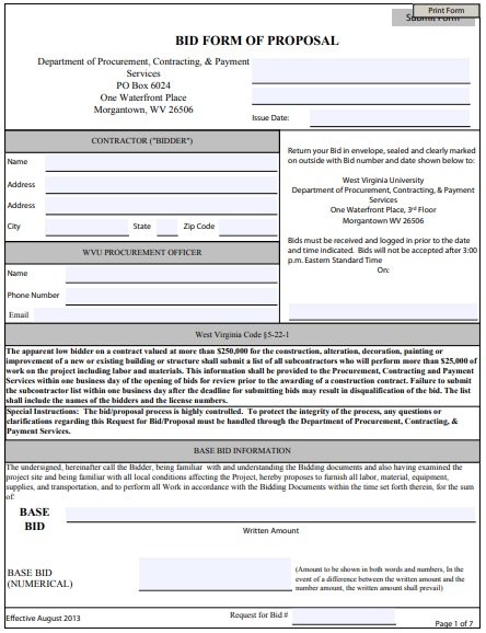 Free Construction Proposal Template Bid Forms Excel Word PDF Best Collections