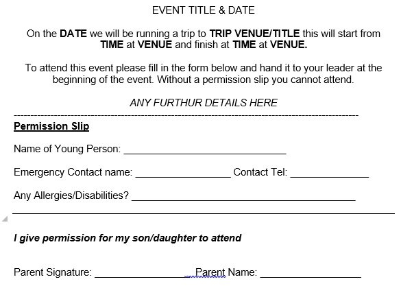 Free Printable Permission Slip Templates Forms Word Best Collections