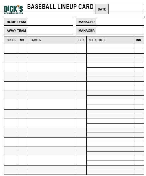 Baseball Lineup Template Word