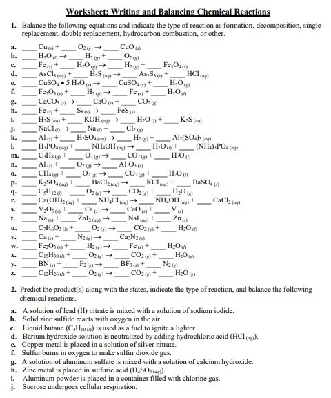 Free Balancing Chemical Equations Worksheets With Answers Best 