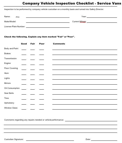 Free Vehicle Checklist Templates Inspection Maintenance Best 