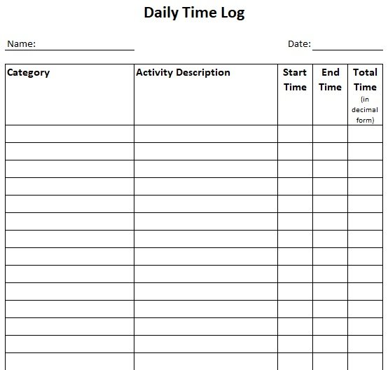 Printable Time Log Templates Sheets Excel Word Best Collections