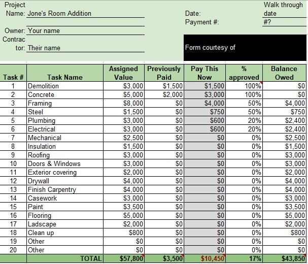 Simple Schedule Of Values Templates Excel Word Best Collections