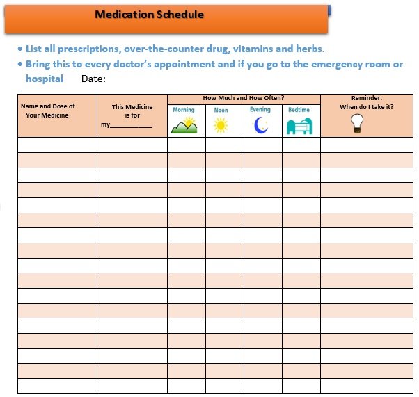 Free Medication Schedule Templates Calendars Excel Word PDF 