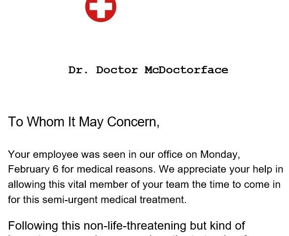 Printable Urgent Care Doctors Note Templates Real Fake Best Collections