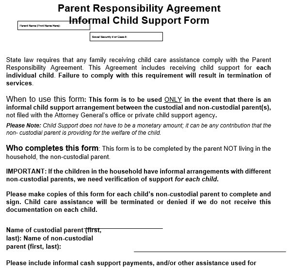 Printable Child Support Agreement Templates Word PDF Best Collections