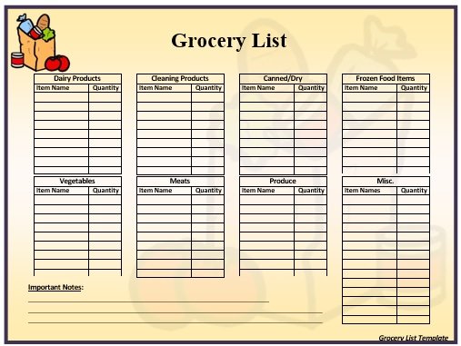 22 Printable Grocery List Templates Shopping List Excel Word PDF Best Collections